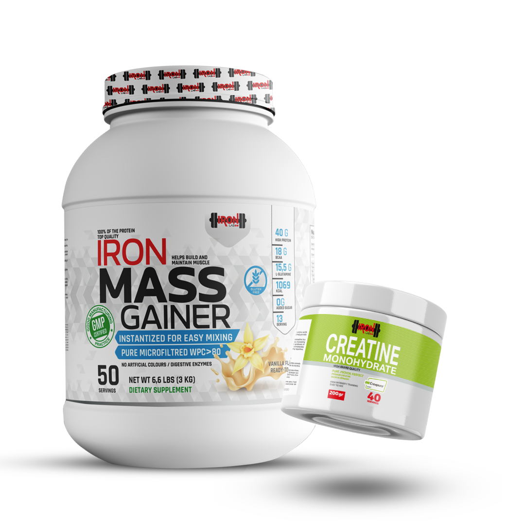 Pack Mass Gainer 3KG Vanille + Créatine Monohydrate 200g – Iron lab
